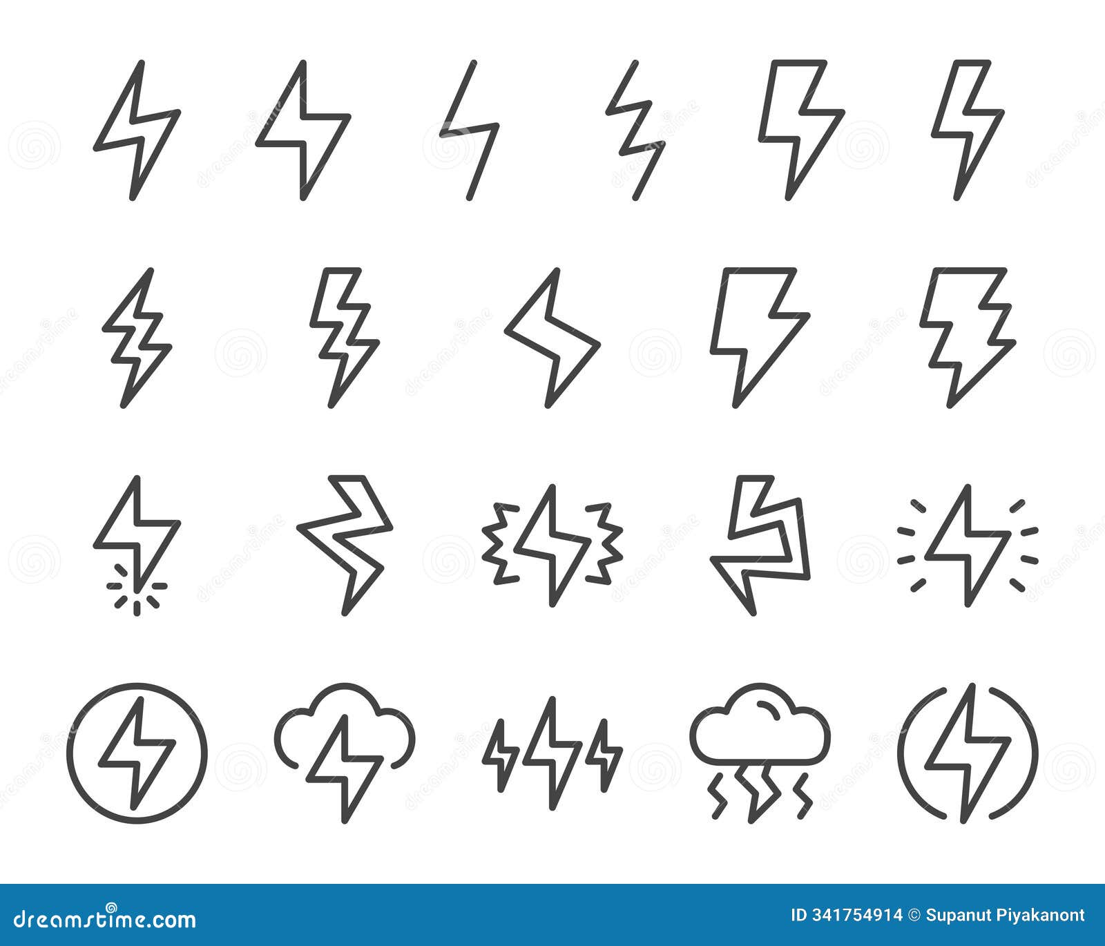 Lightning and Thunder Line Icon Set Stock Illustration - Illustration ...