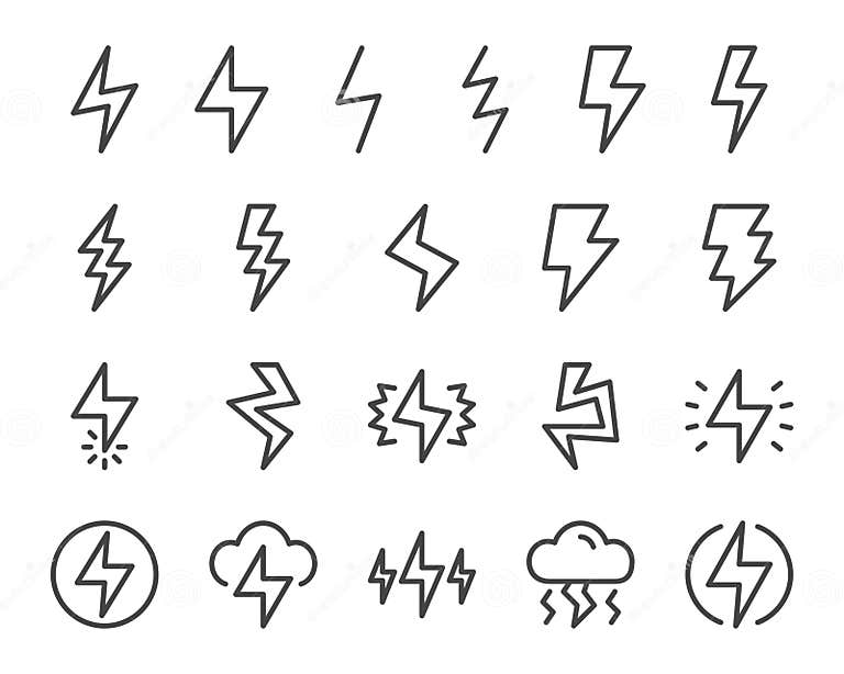 Lightning and Thunder Line Icon Set Stock Illustration - Illustration ...