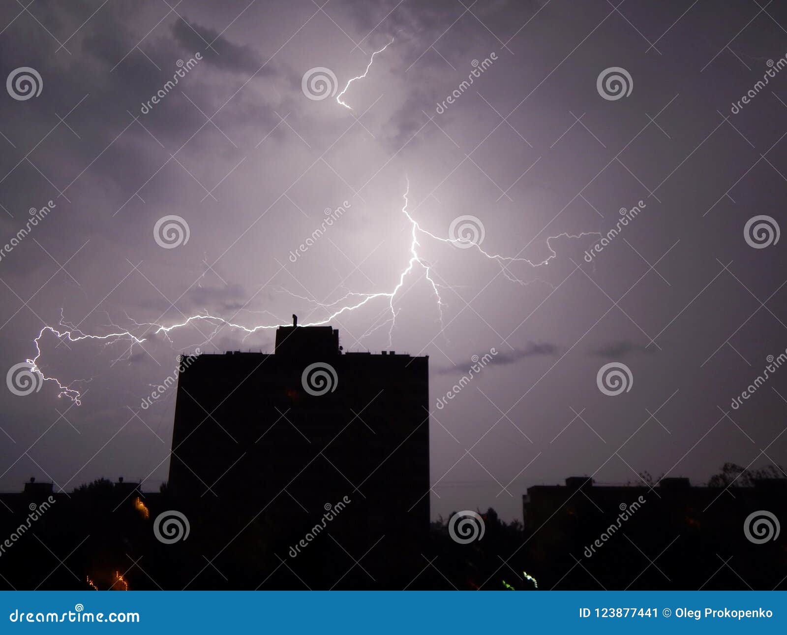 Lightning and Thunder at Night in the City Stock Image - Image of ...