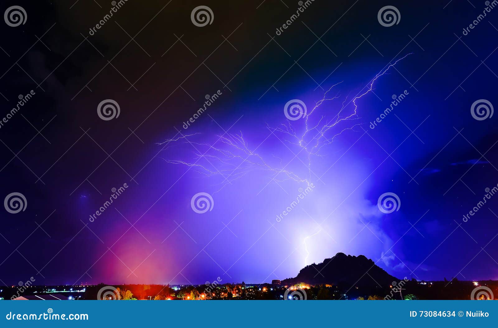 Lightning Thunder Storm Above Village Stock Photo - Image of energy ...