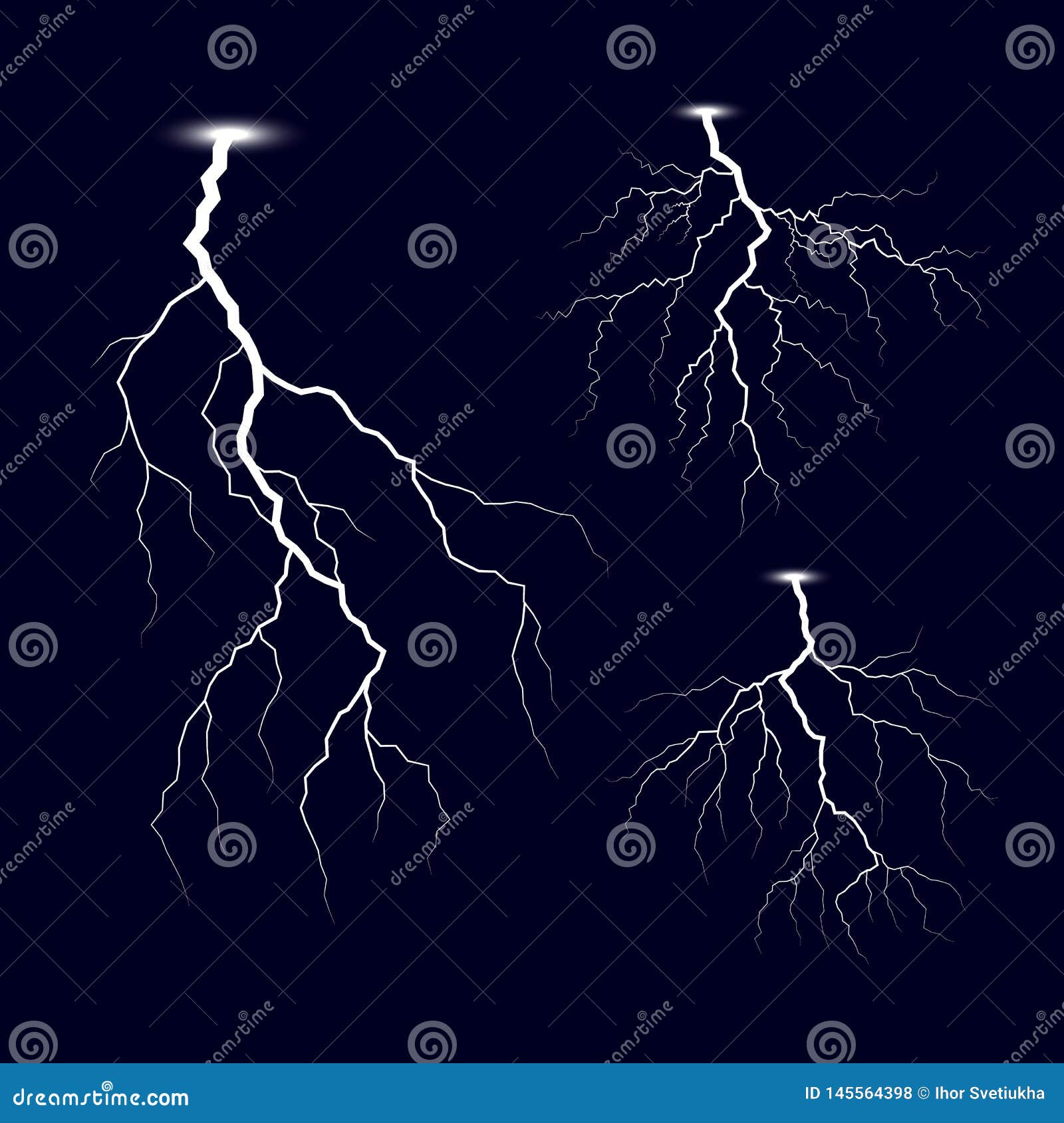 Lightning. Thunder Storm Lightnings Set. Bright Light Effects Stock ...