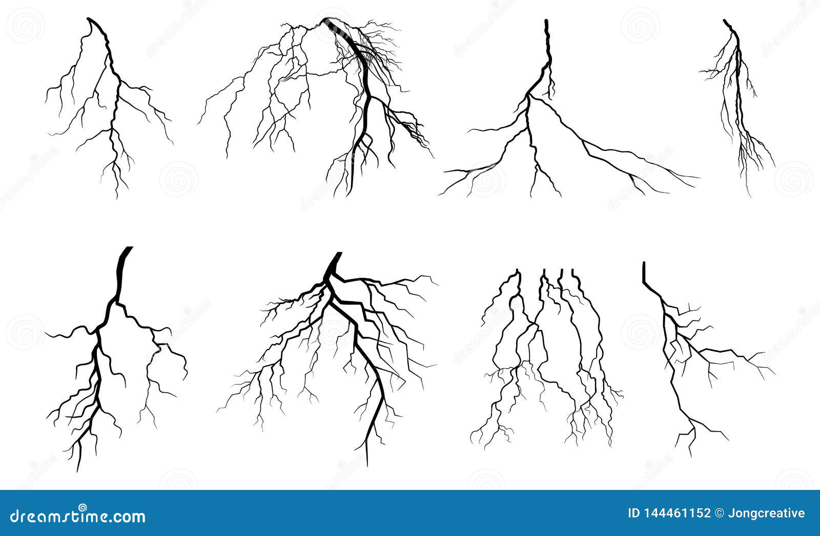Lightning Thunder Storm Zapping Vector Silhouette Set Isolated on White ... Lightning Thunder Storm Zapping Vector Silhouette Set Isolated on White ...