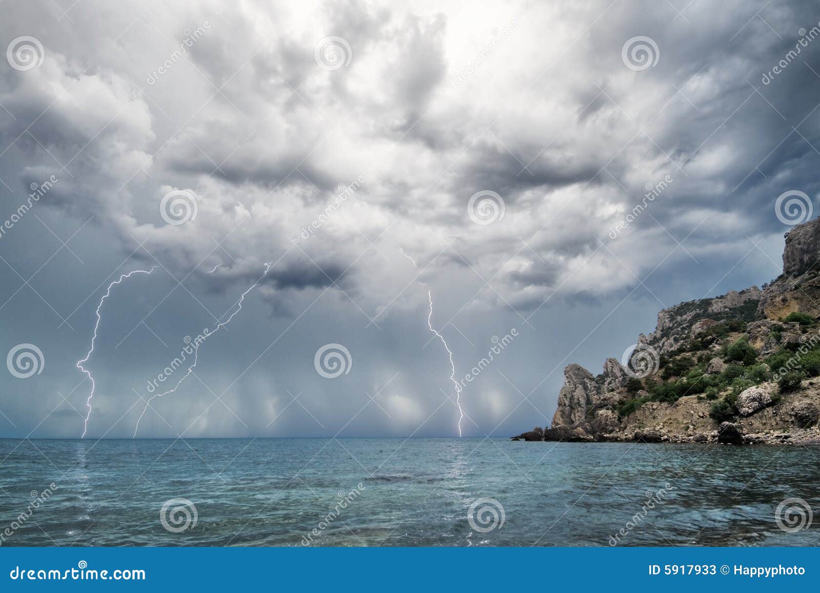Lightning and Thunderstorm Above Sea Stock Image - Image of rain ...