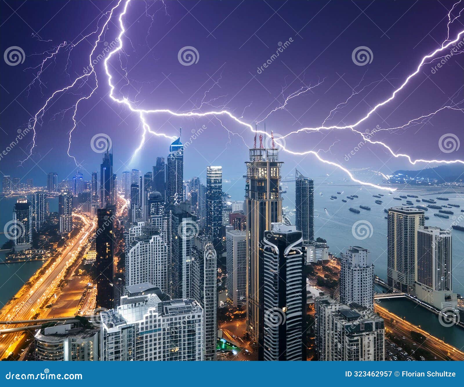 Lightning Thunderstorm Flash Over the Night Sky of Metropolis Stock ...