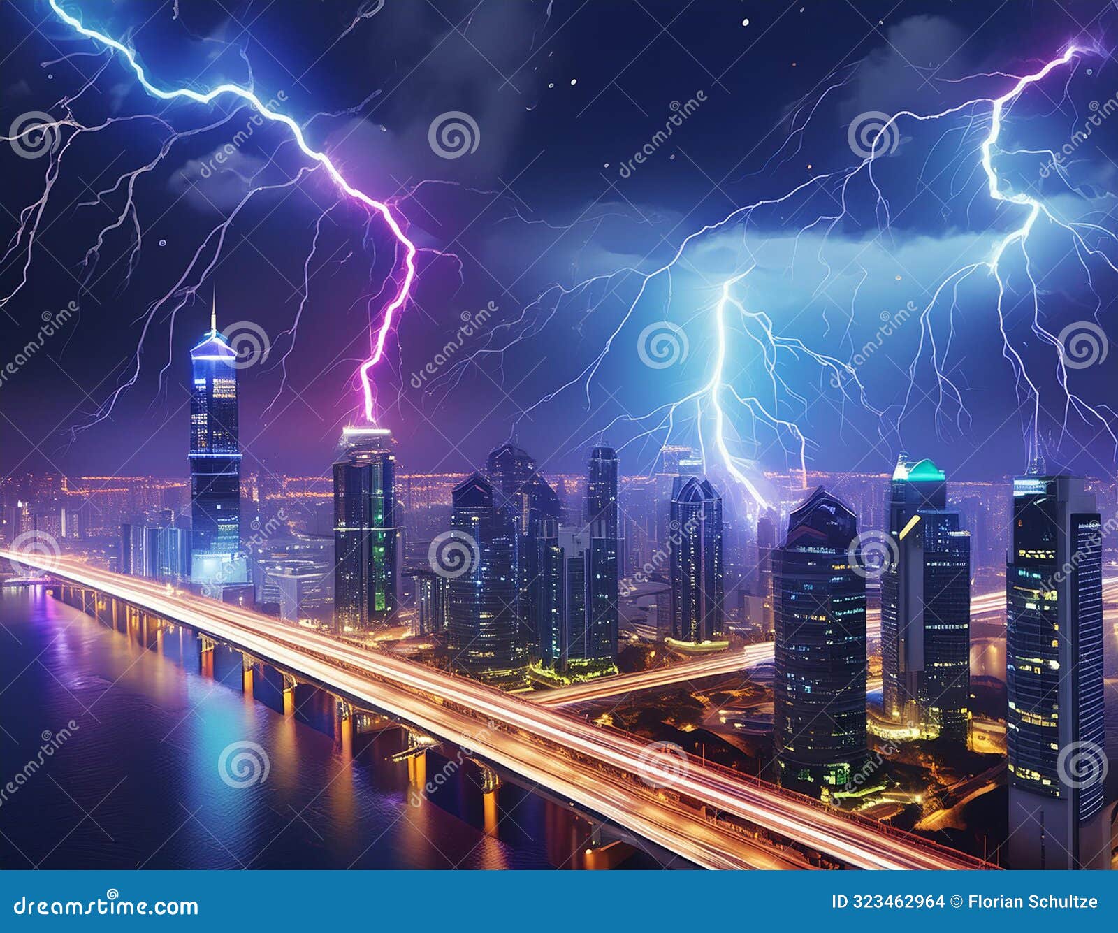 Lightning Thunderstorm Flash Over the Night Sky of Metropolis Stock ...