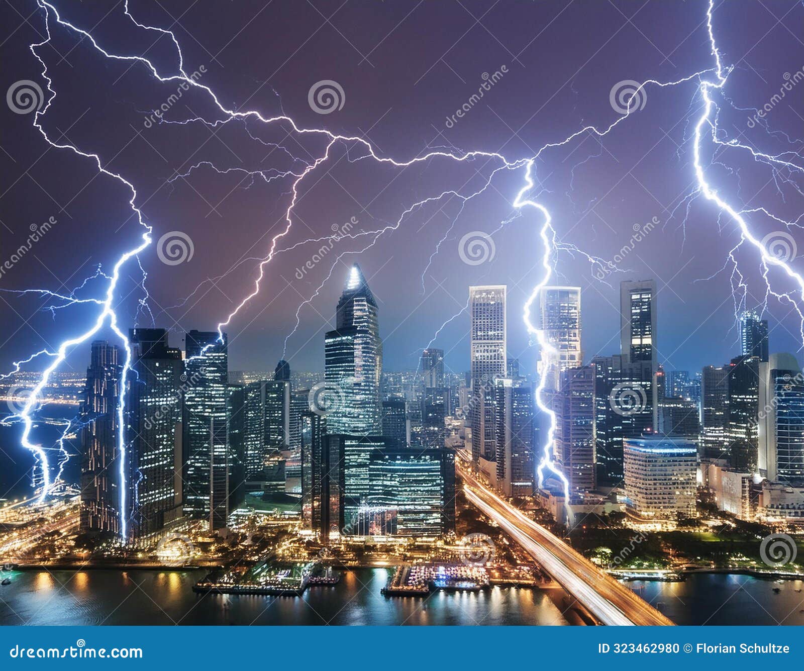 Lightning Thunderstorm Flash Over the Night Sky of Metropolis Stock ...