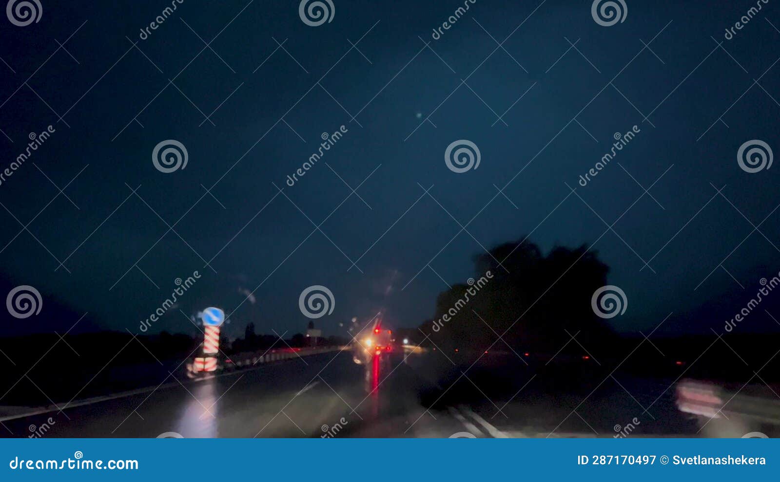 Lightning, Thunderstorm and Rain in the Dark Sky. View from the Window ...