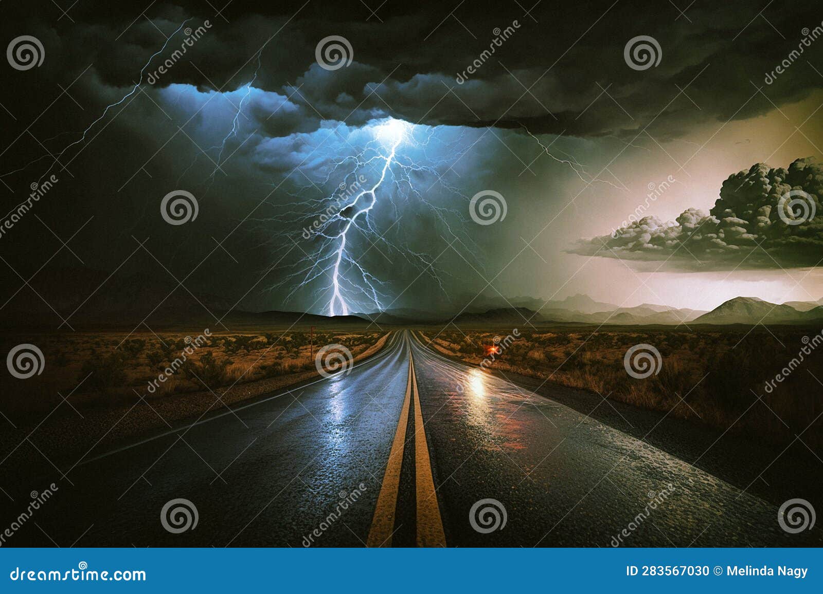 Lightning and Thunderstorm on the Road. Generative Ai Stock ...