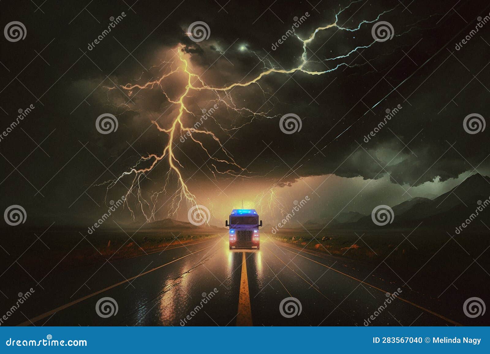 Lightning and Thunderstorm on the Road. Generative Ai Stock Photo - Image of country, lightning ...