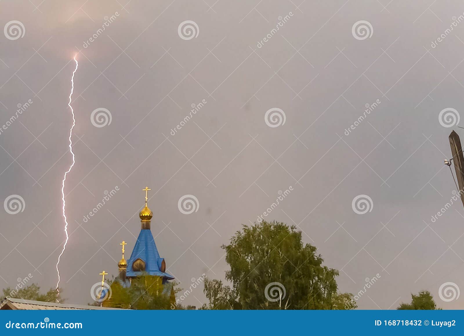 Lightning during a Thunderstorm in the Sky Above the Dome and Cr Stock ...