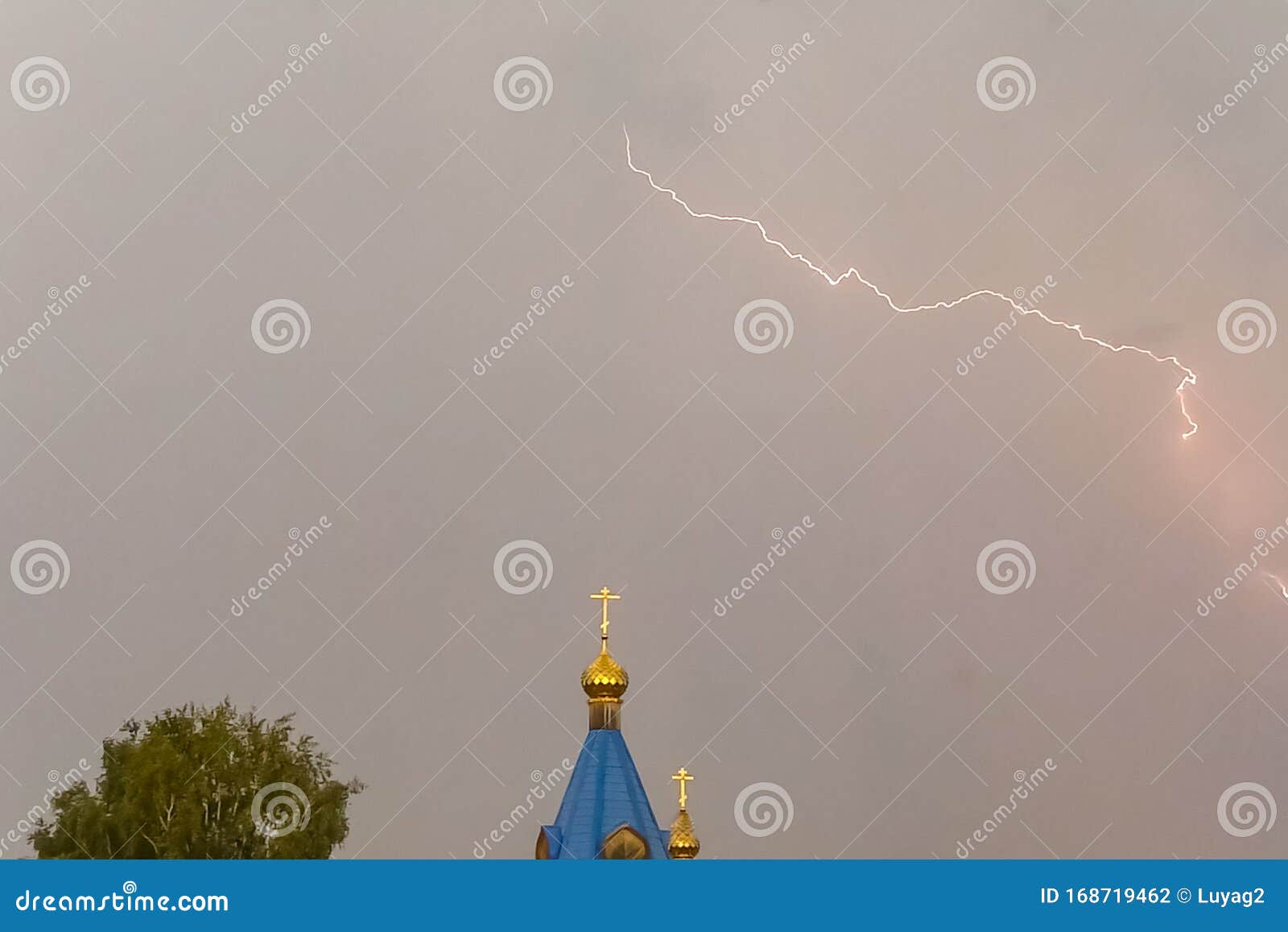 Lightning during a Thunderstorm in the Sky Above the Dome and Cr Stock ...
