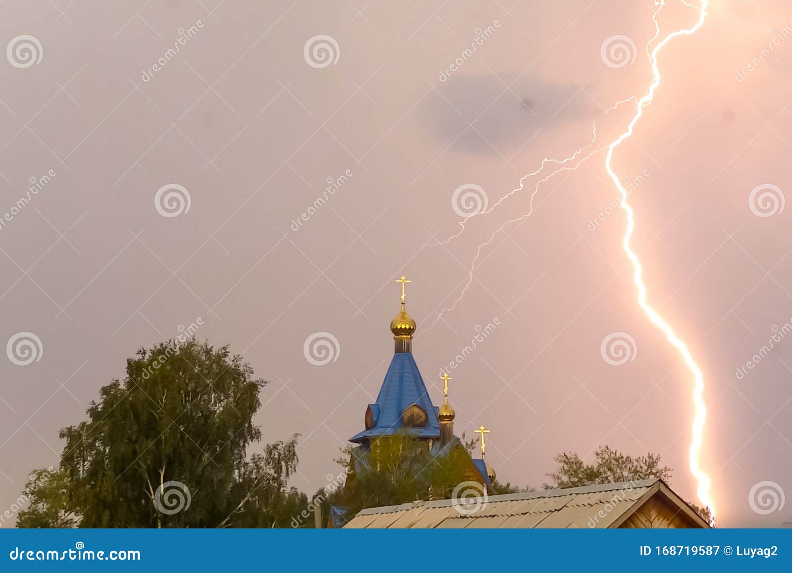 Lightning during a Thunderstorm in the Sky Above the Dome and Cr Stock ...