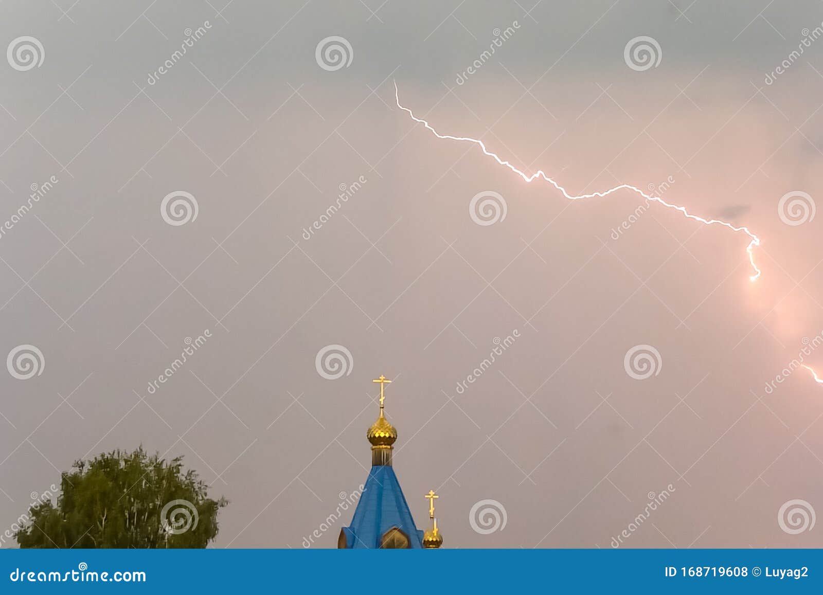 Lightning during a Thunderstorm in the Sky Above the Dome and Cr Stock ...