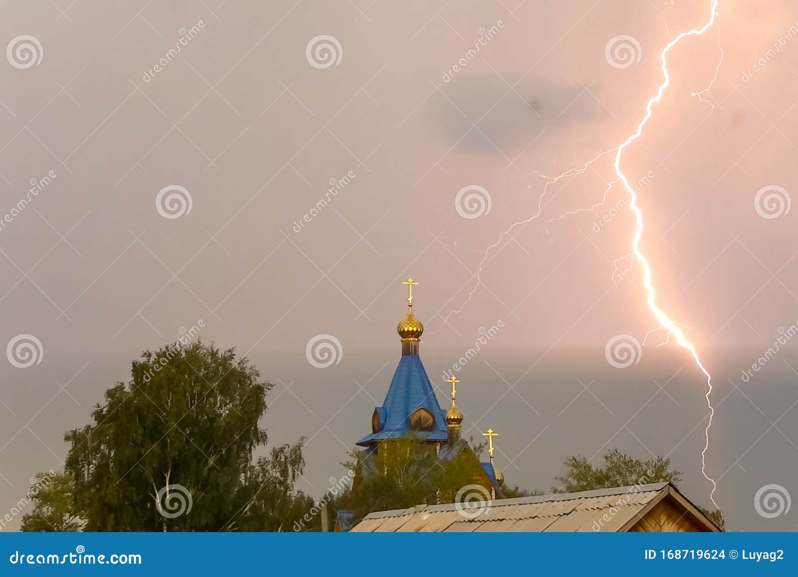 Lightning during a Thunderstorm in the Sky Above the Dome and Cr Stock ...