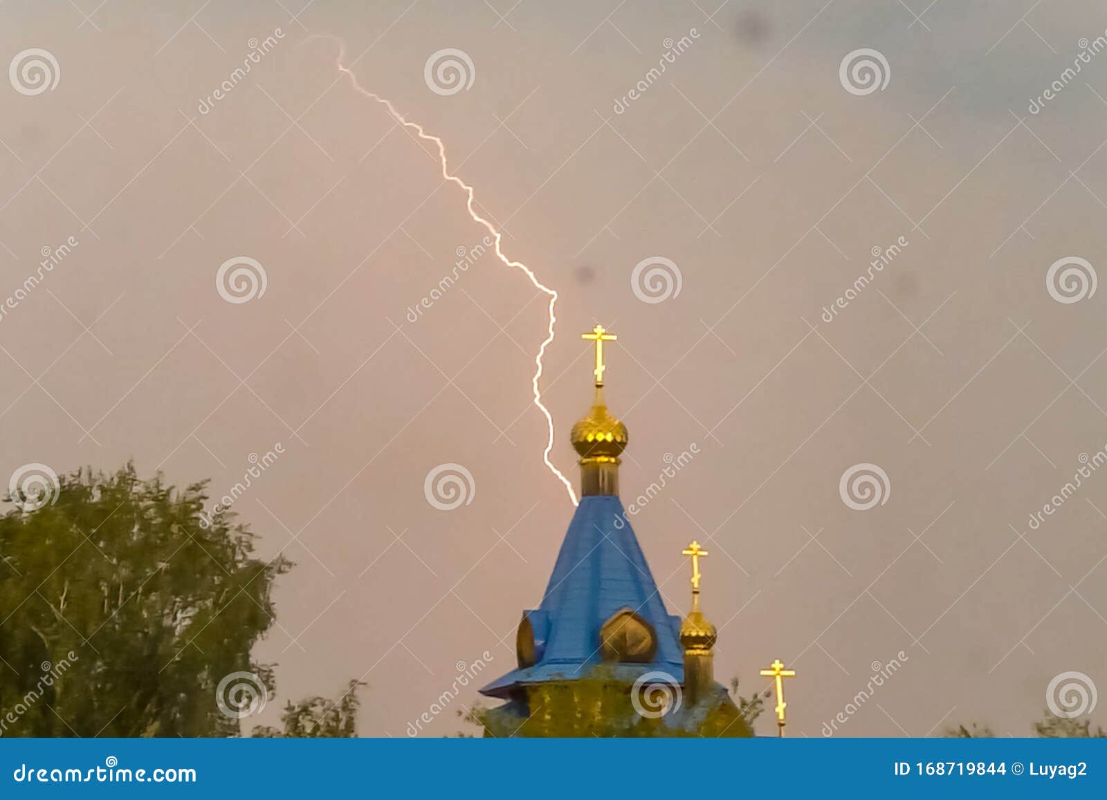 Lightning during a Thunderstorm in the Sky Above the Dome and Cr Stock ...