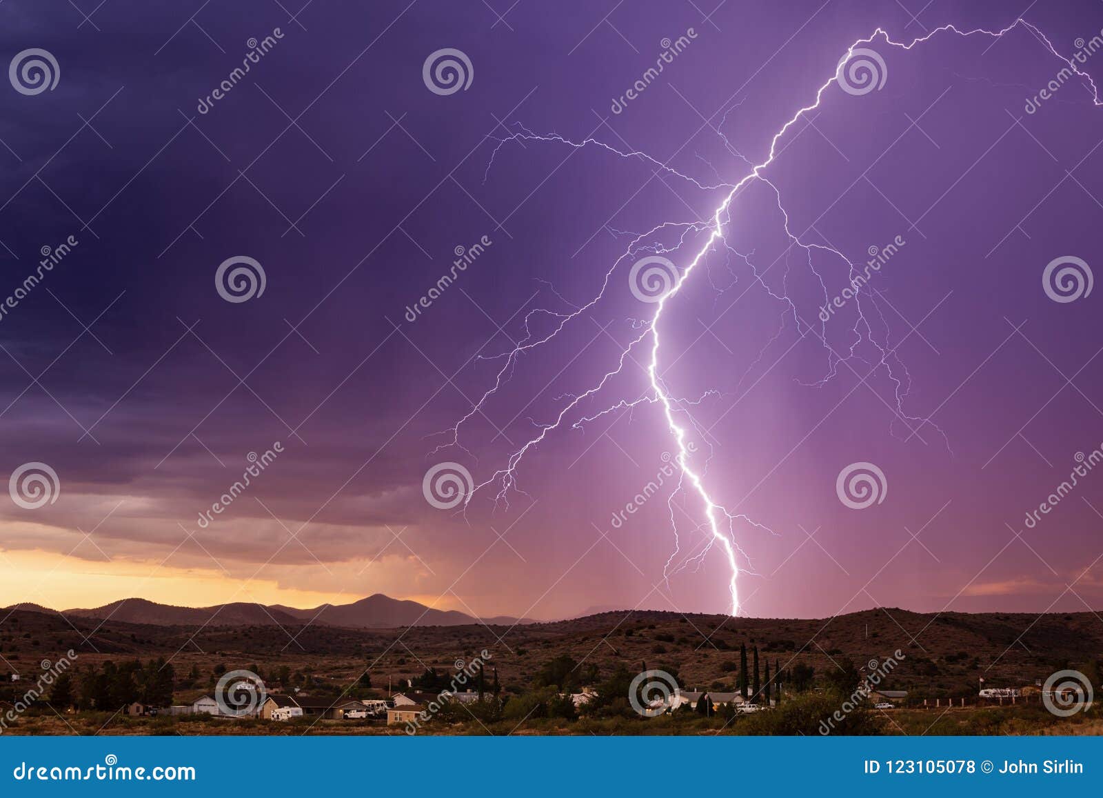 Lightning and Thunderstorm at Sunset Stock Photo - Image of lightning ...