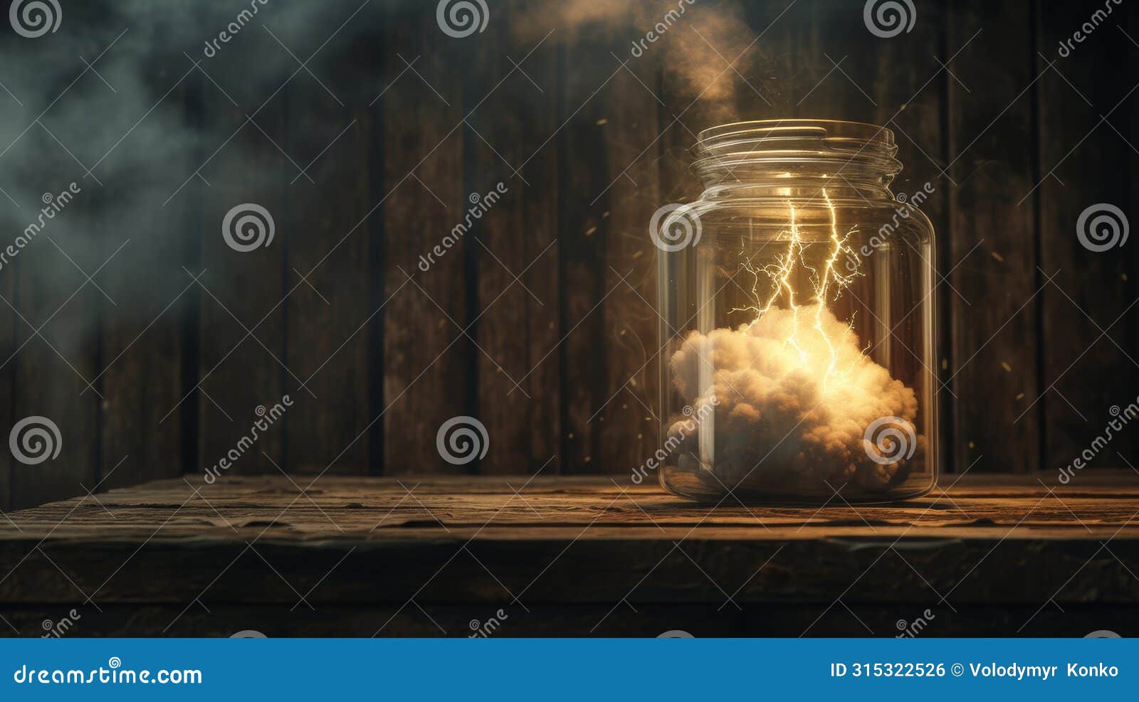 Lightning Trapped Inside a Jar on a Wooden Table Stock Photo - Image of ...