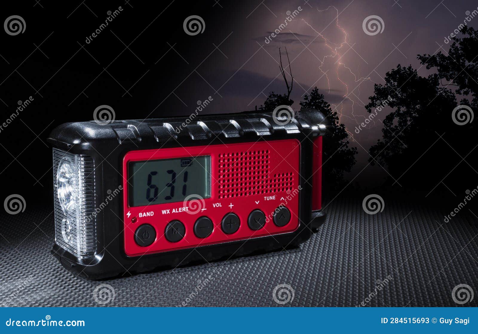 Lightning in the Trees Behind a Weather Radio Stock Image - Image of ...
