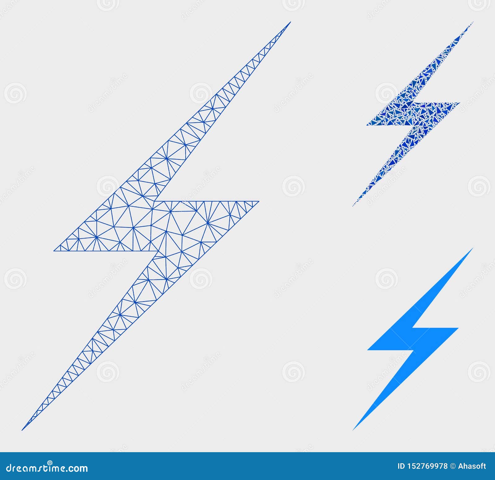 Lightning Vector Mesh Wire Frame Model and Triangle Mosaic Icon Stock ...