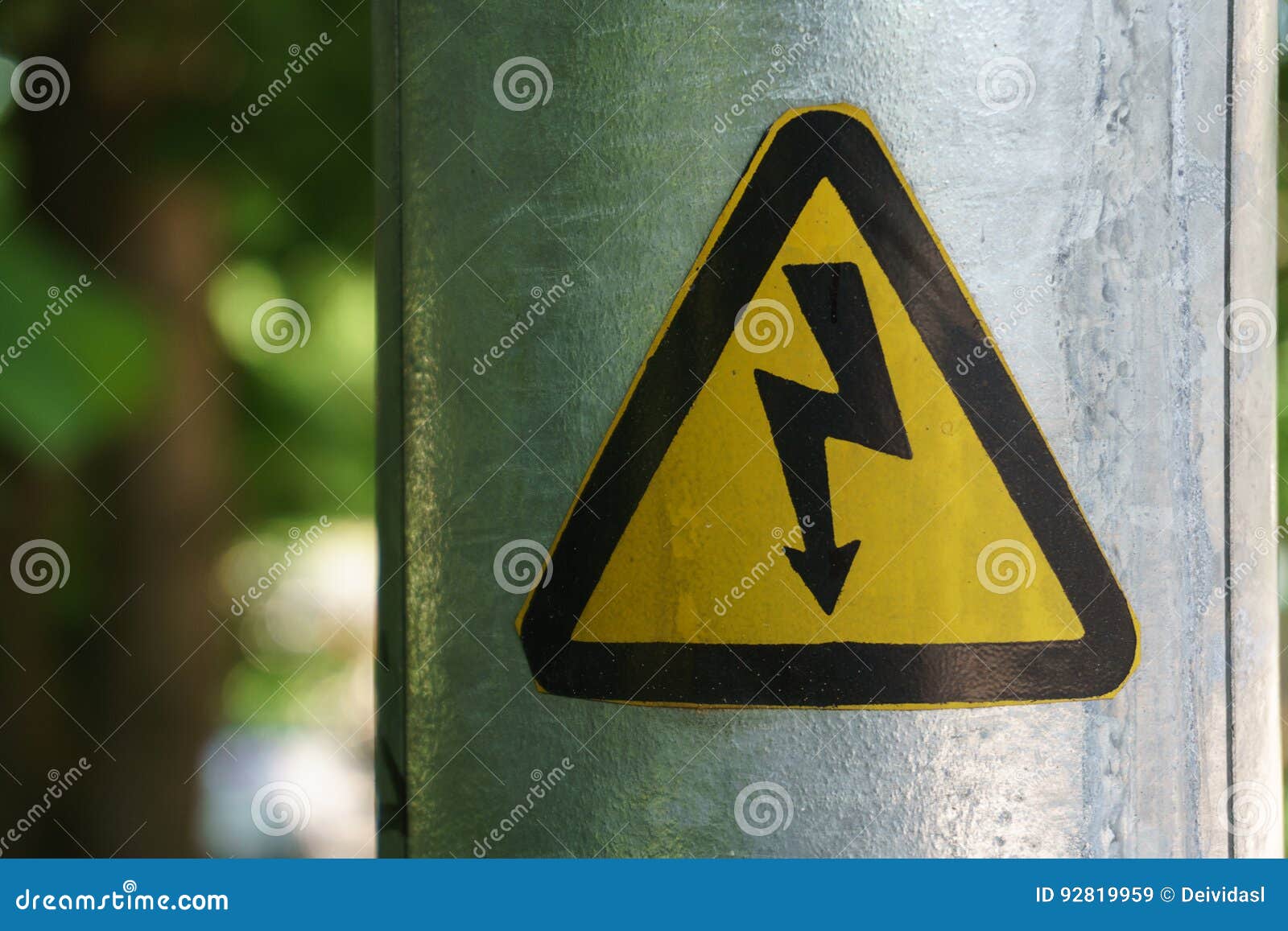 Lightning warning sign stock image. Image of pole, background - 92819959