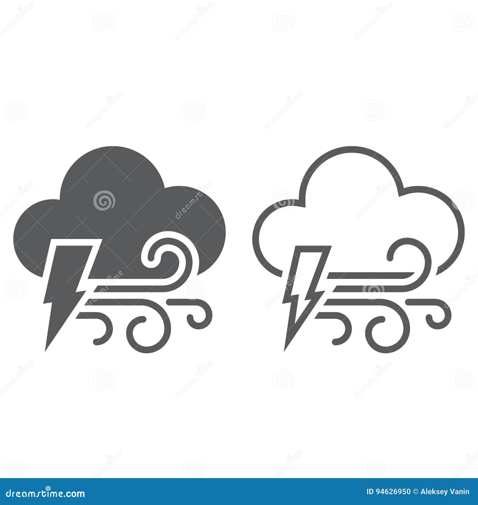 Lightning and Wind Icon. Solid and Outline. Stock Vector - Illustration ...
