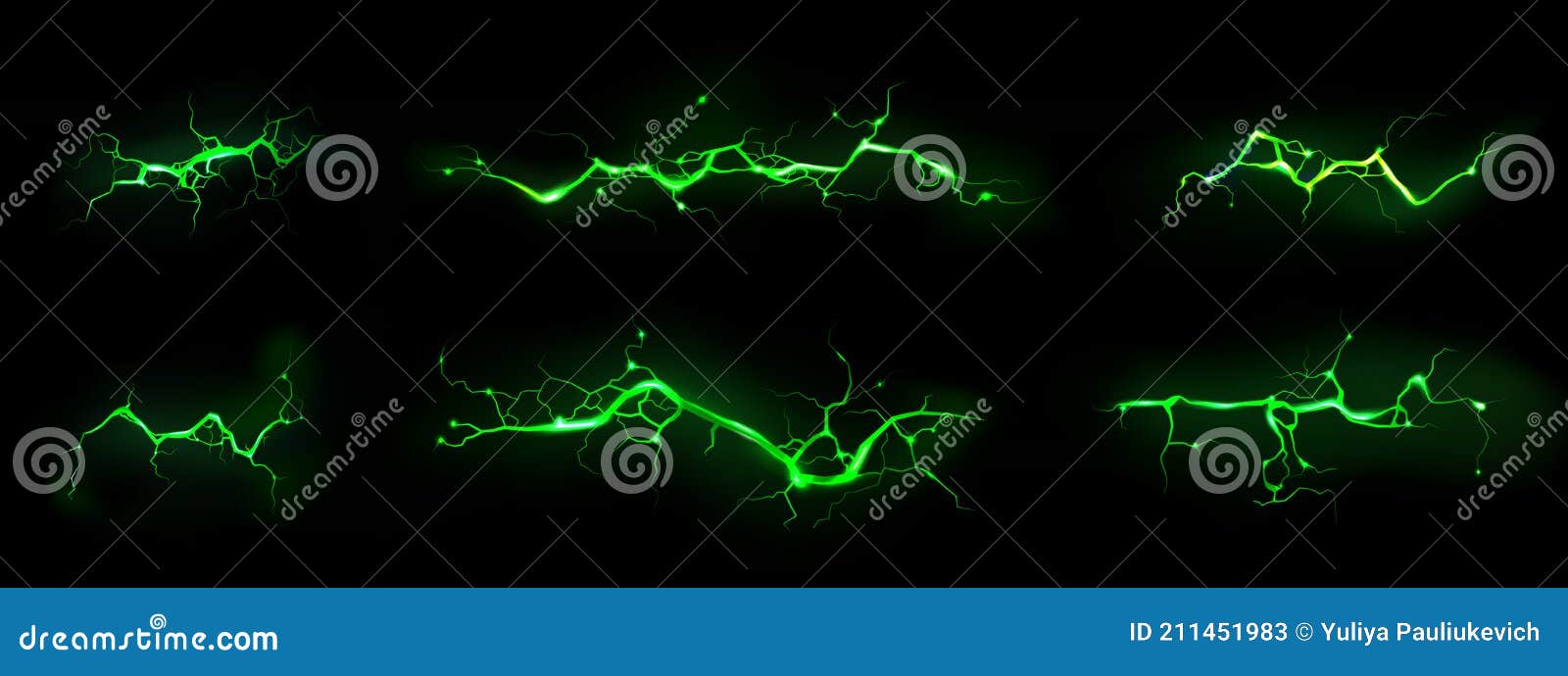 Set Of Lightnings. Thunderbolt Effect. Bright Power Electrical Strike ...