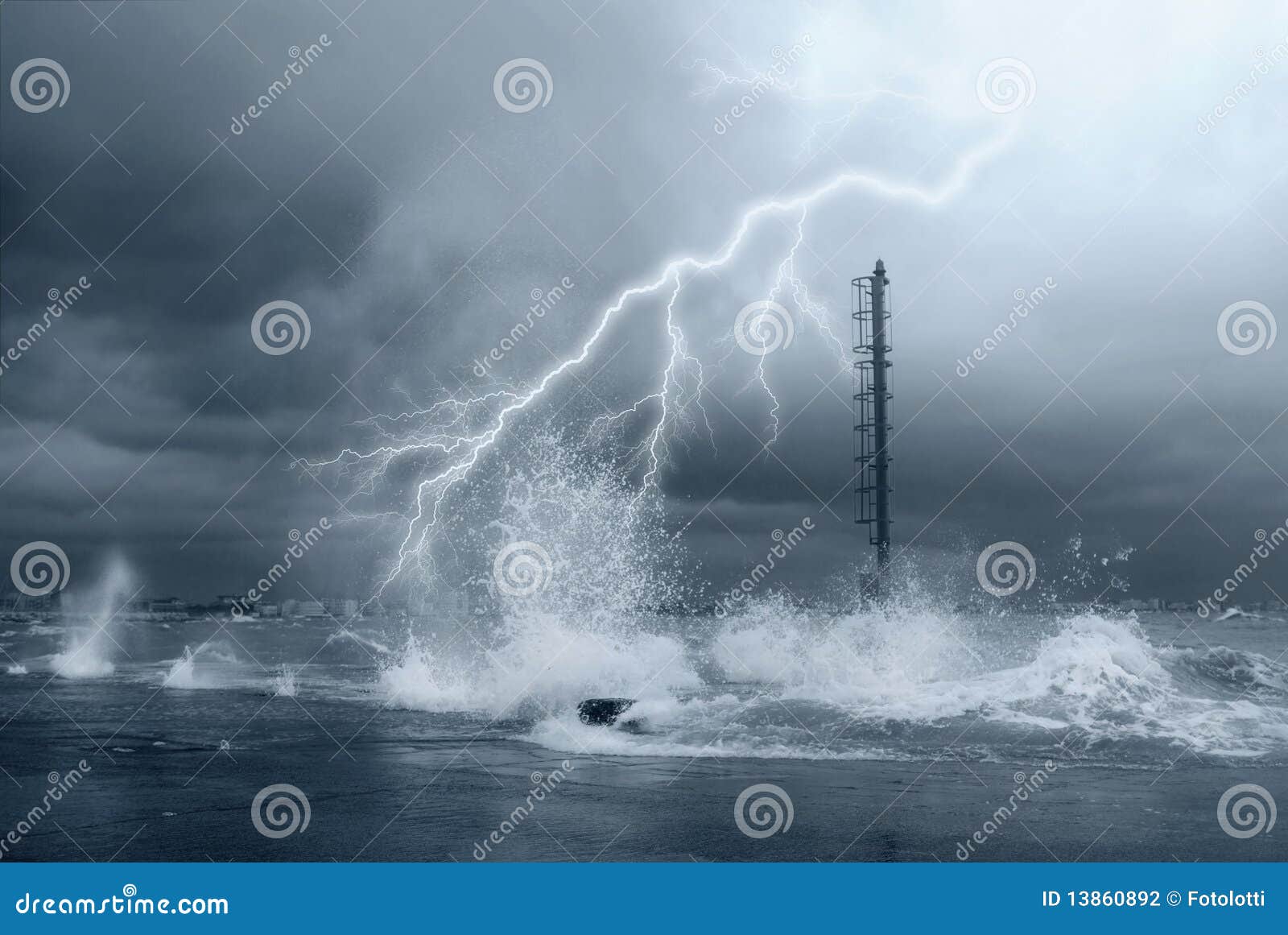 Lightnings and sea stock photo. Image of autumn, hurricane - 13860892