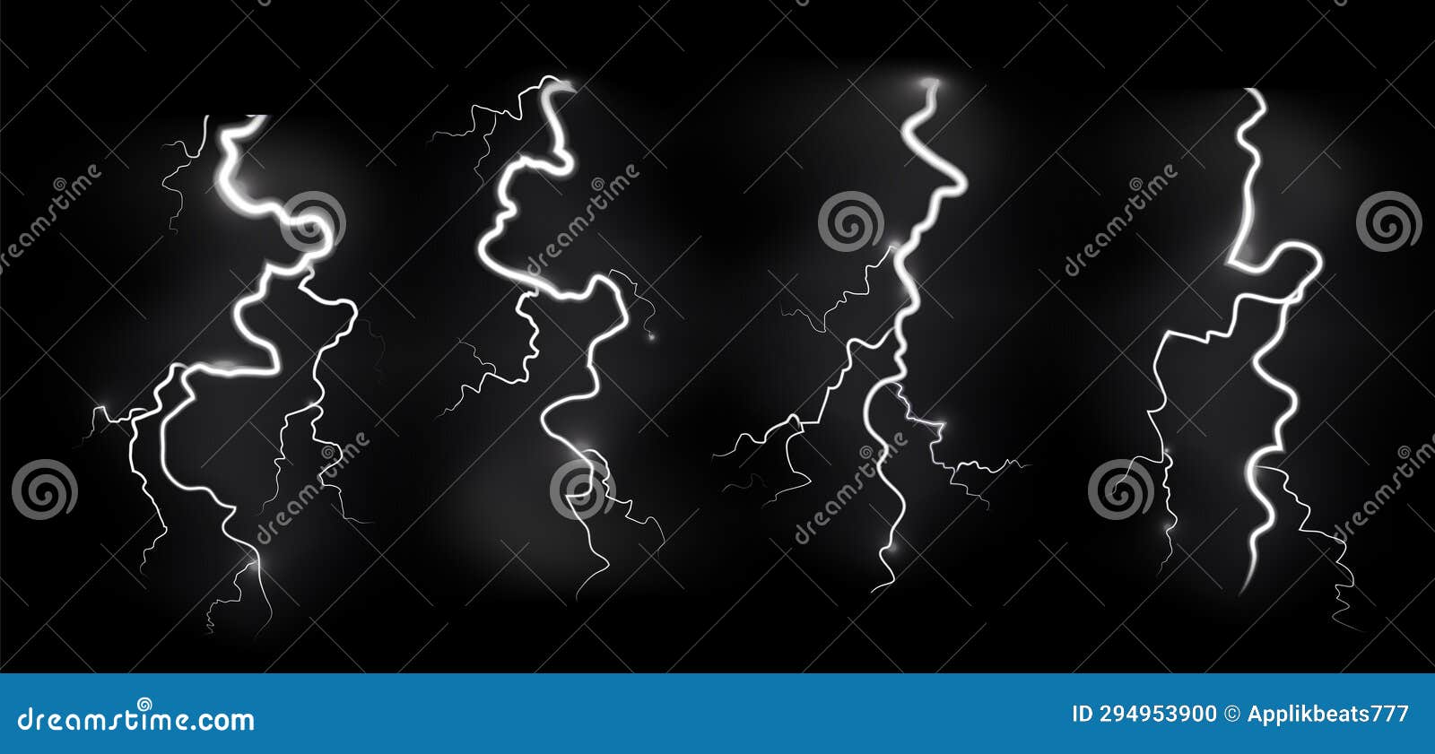 Lightnings Storm. Realistic Blitz Electric Sky Lightning On Black ...