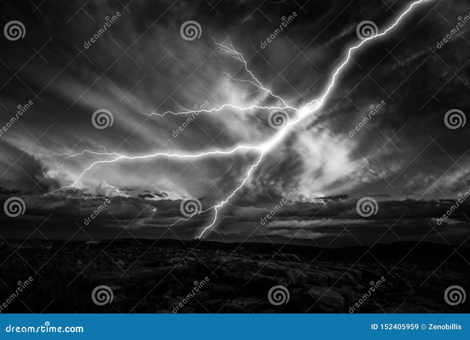 Lightnings Striking Towards the Ground. Lightnings during a ...