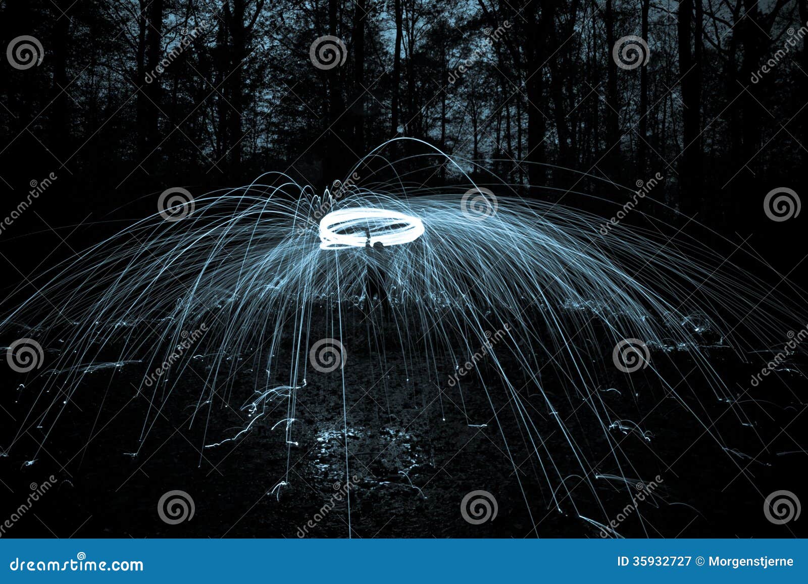 Lightpainting in forest stock image. Image of curve, light - 35932727