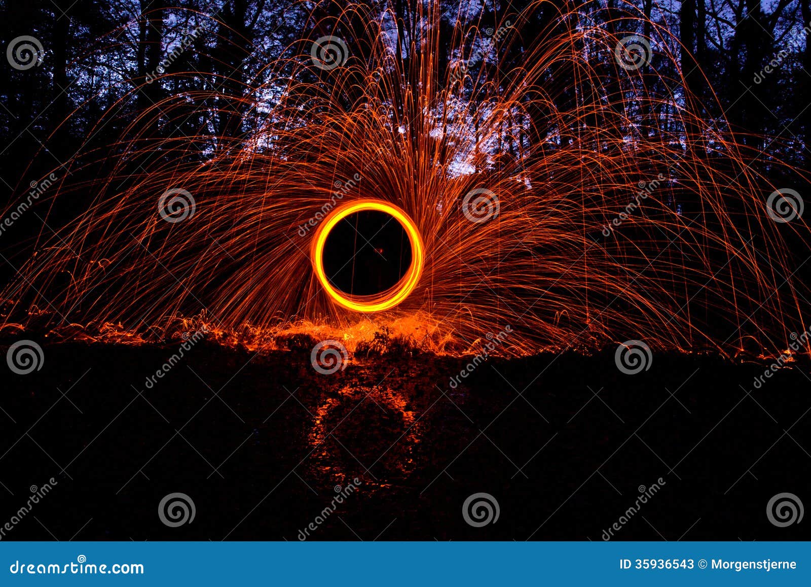 Lightpainting in forest stock image. Image of fire, illuminated - 35936543