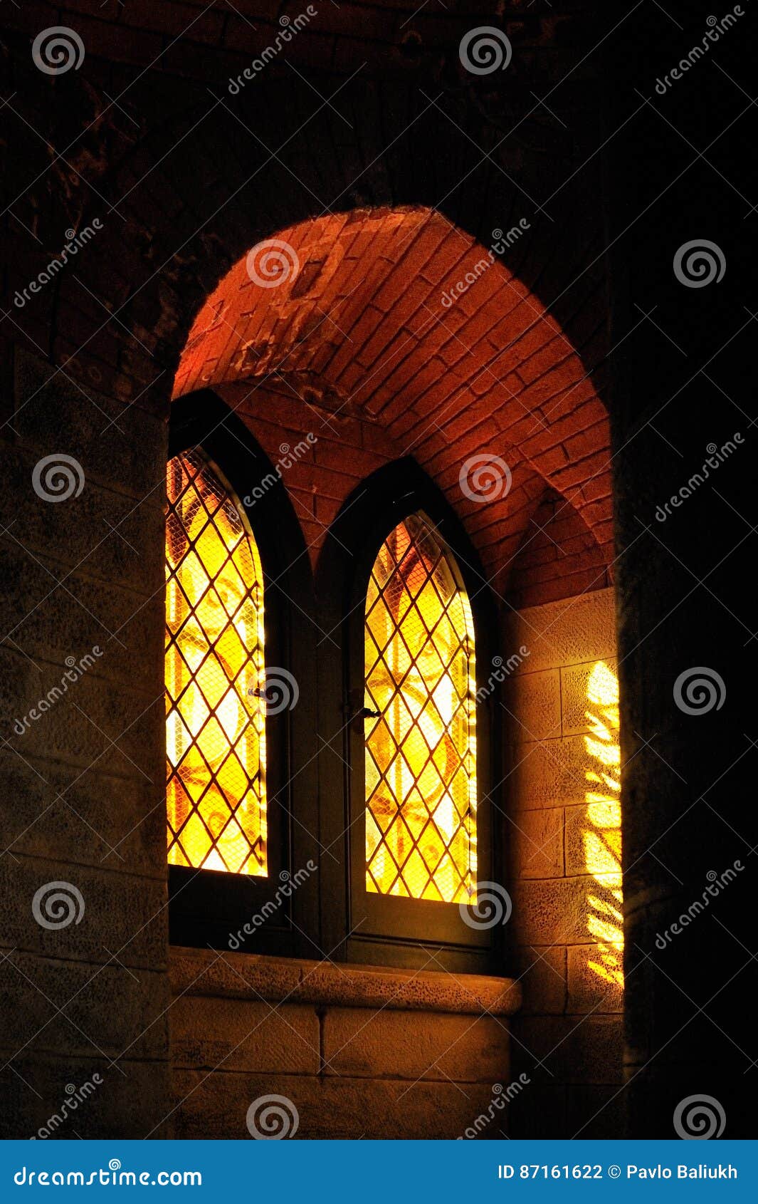 Lights Across Stained Colored Glass Gothic Window Stock Photo - Image ...