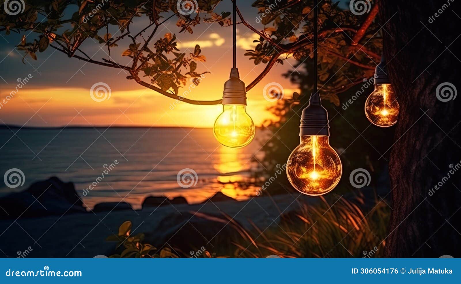 Lights on the Background of Sunset, Creating a Romantic Atmosphere ...
