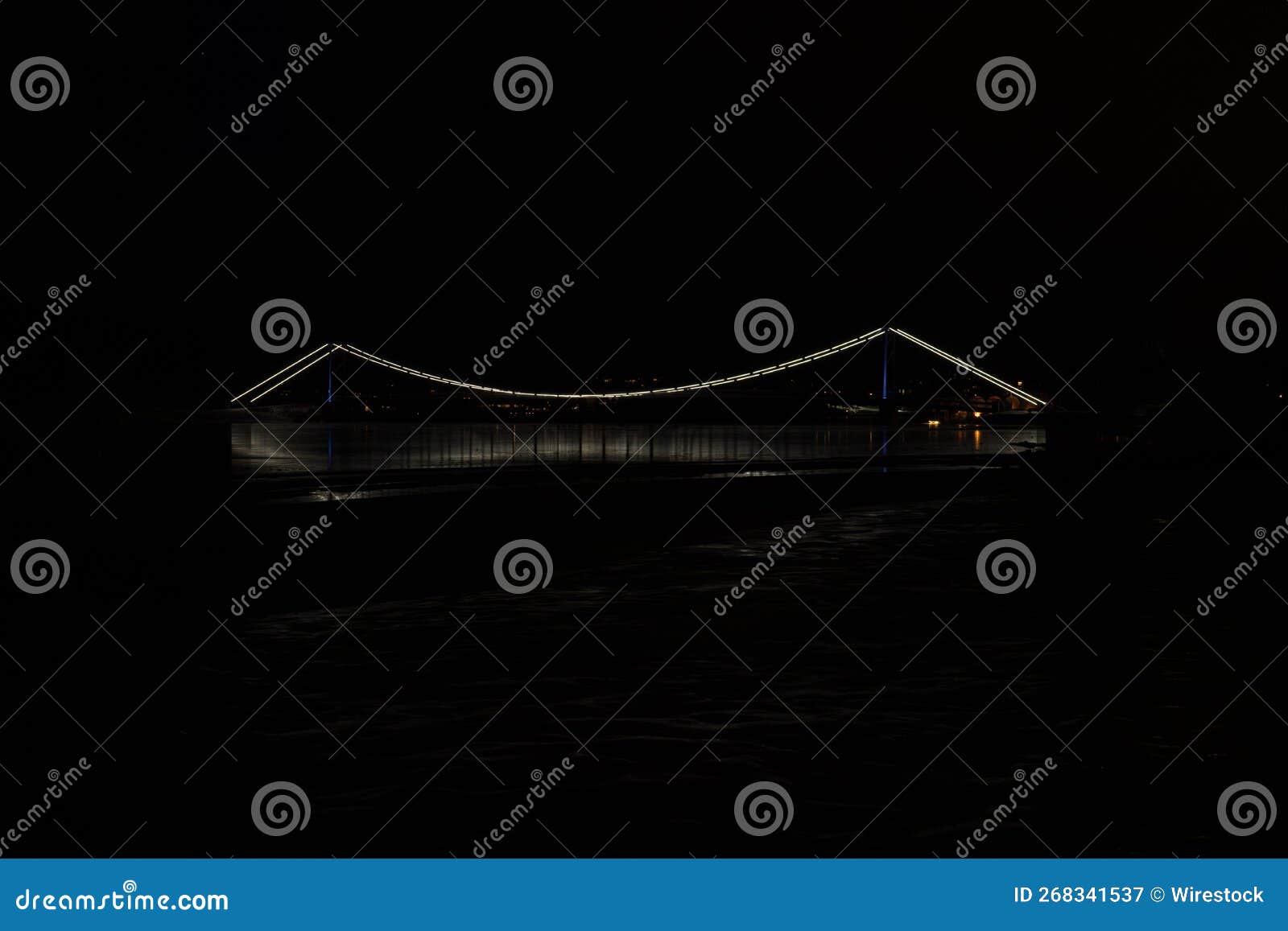 Lights on a Bridge in a Dark Night Stock Image - Image of evening ...