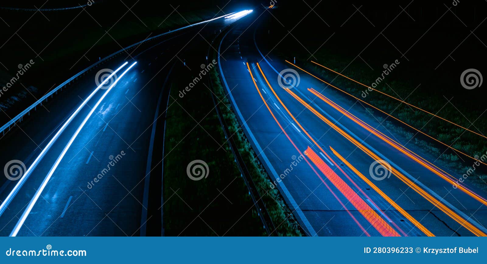 Lights of Cars Driving at Night. Long Exposure Stock Image - Image of ...