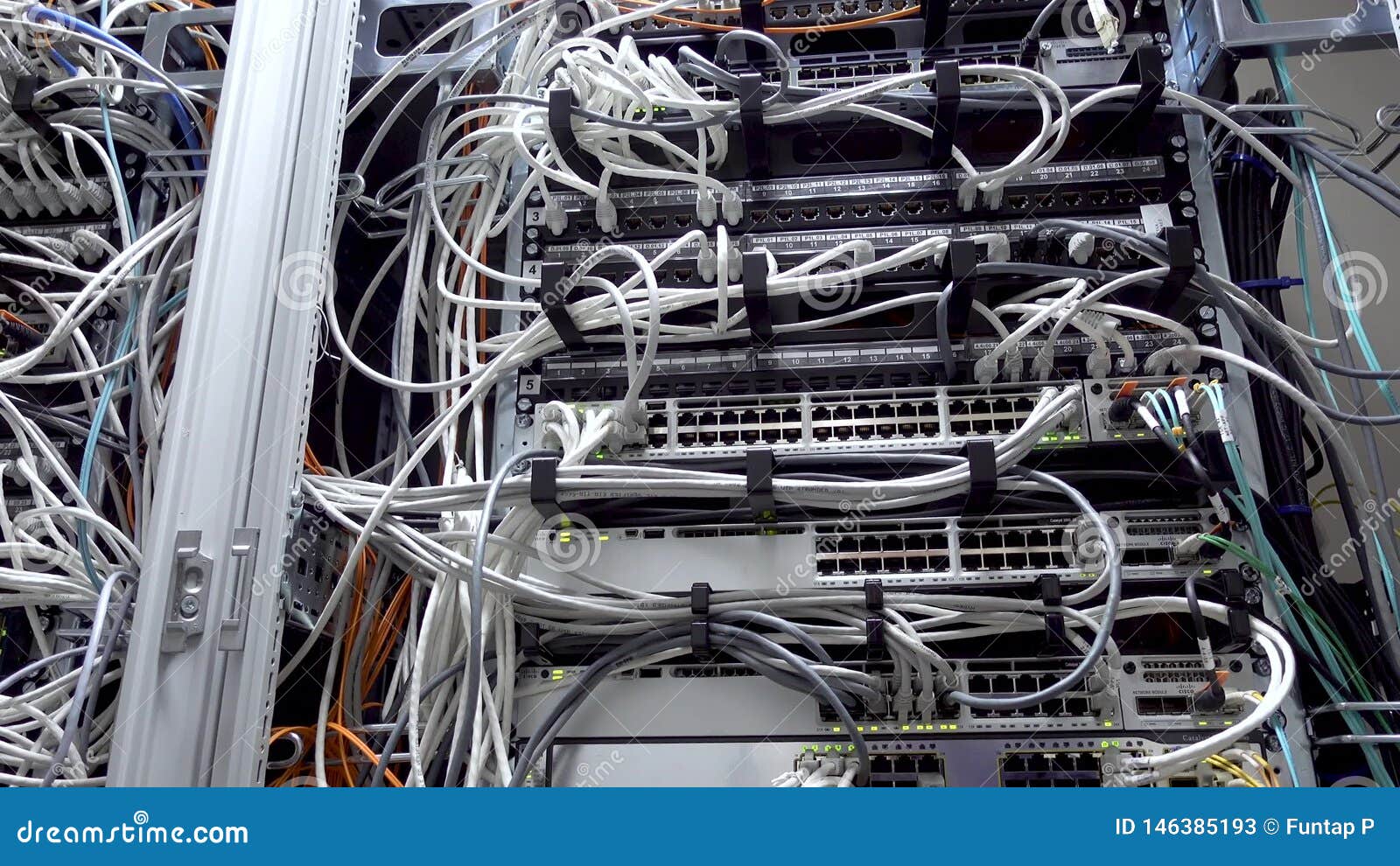 Lights and Connections on Network Server. Working Ethernet Switch in ...