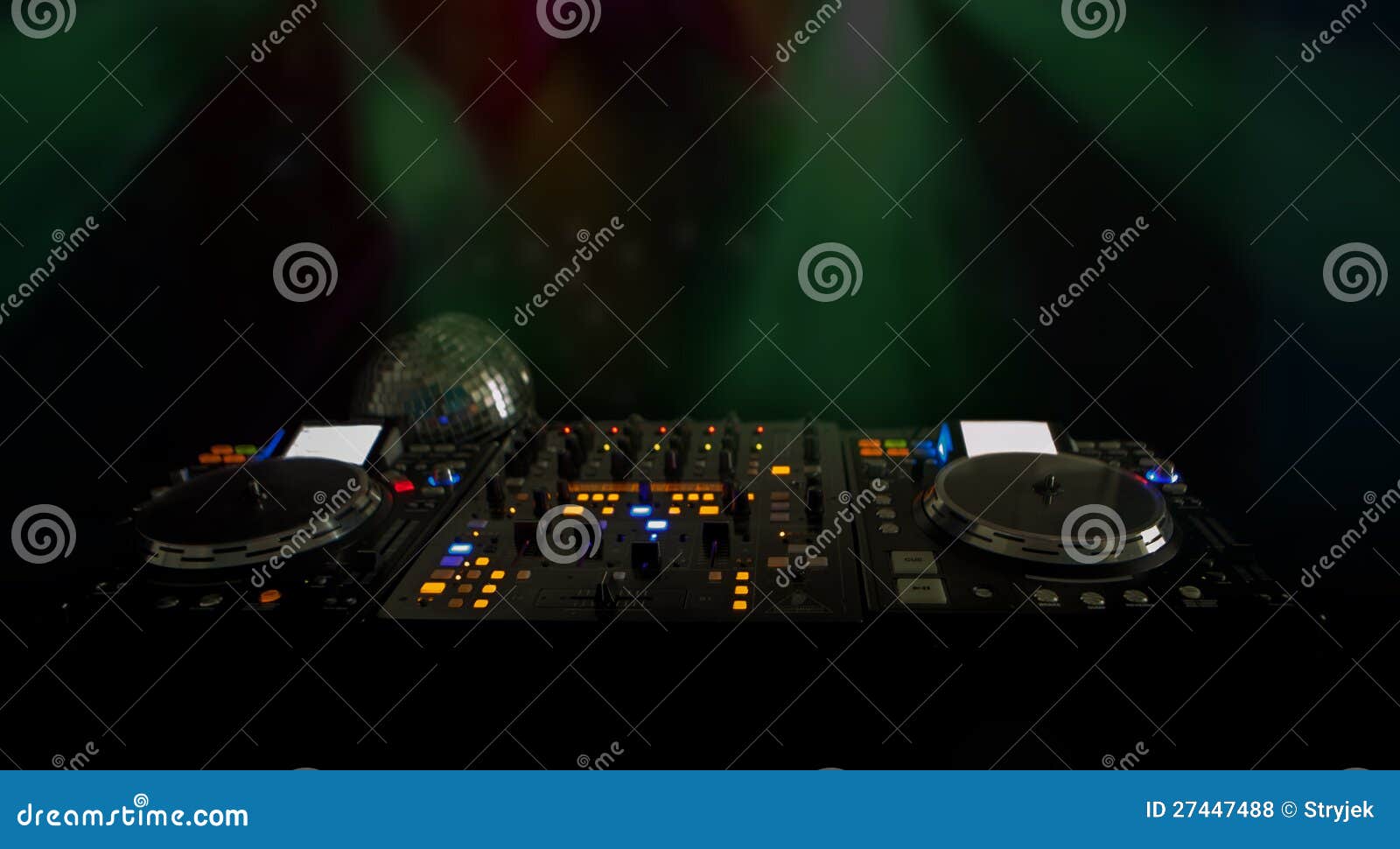 Lights on DJs Music Deck at Night Stock Photo - Image of nightclub ...