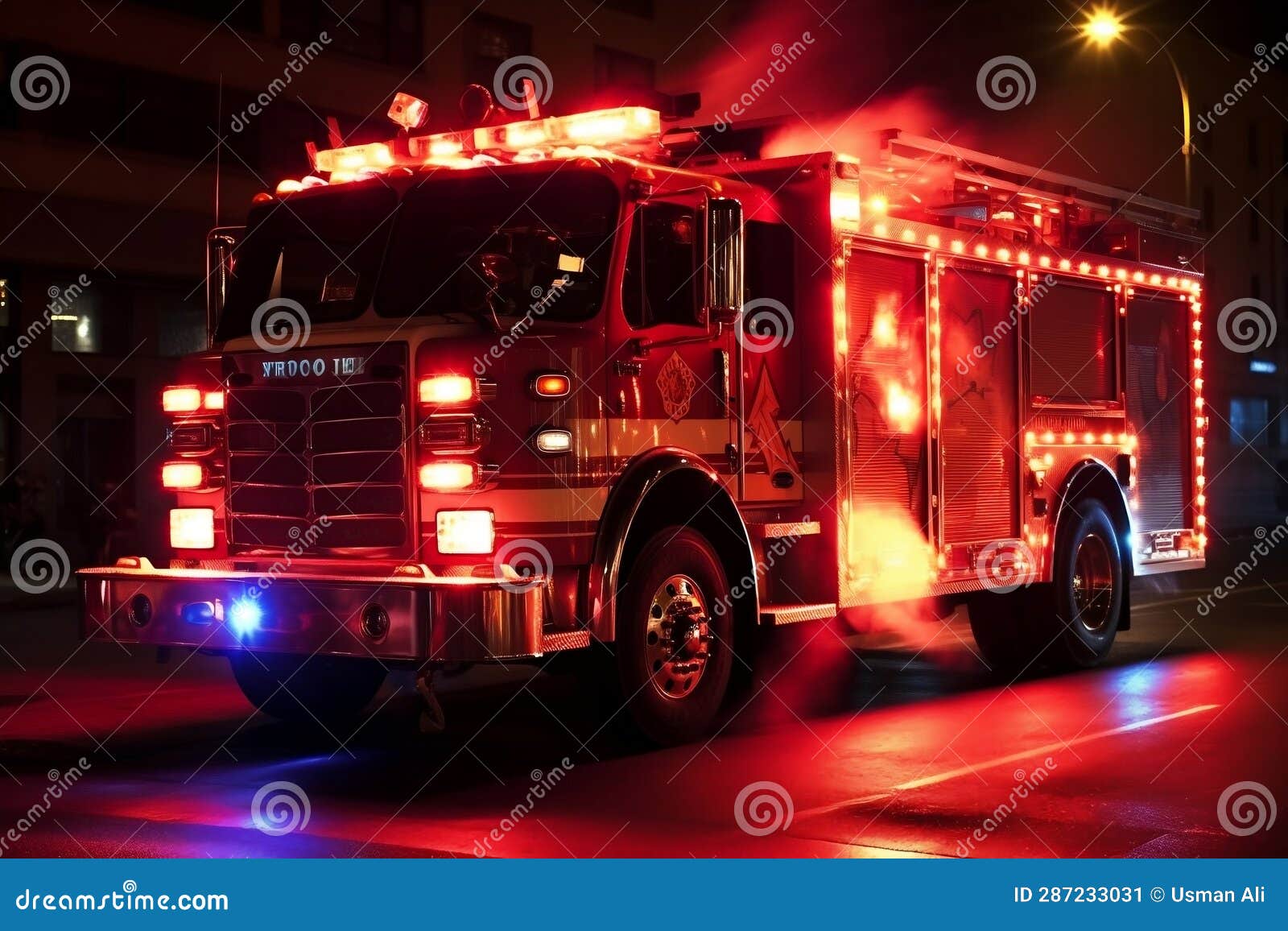 Lights Flashing on a Fire Engine. AI Stock Illustration - Illustration ...