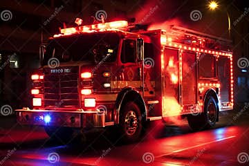 Lights Flashing on a Fire Engine. AI Stock Illustration - Illustration ...