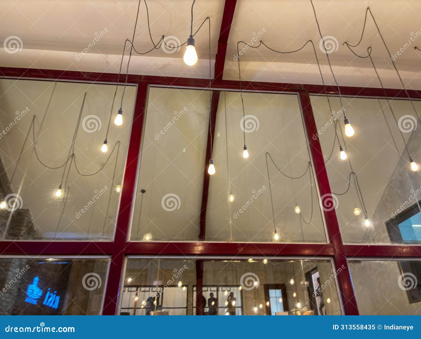 The Lights Hanging from the Ceiling are Red and White Stock Image ...