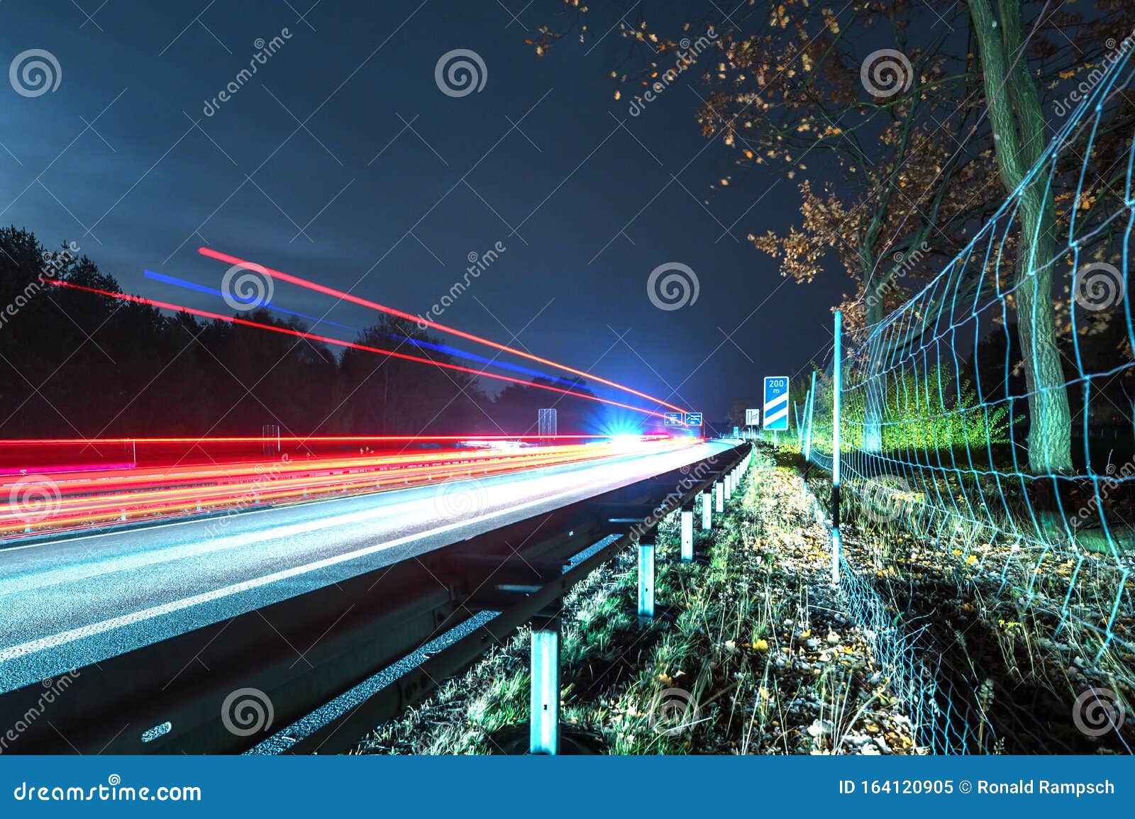 Lights on a Highway at Night Stock Image - Image of guardrail, long ...