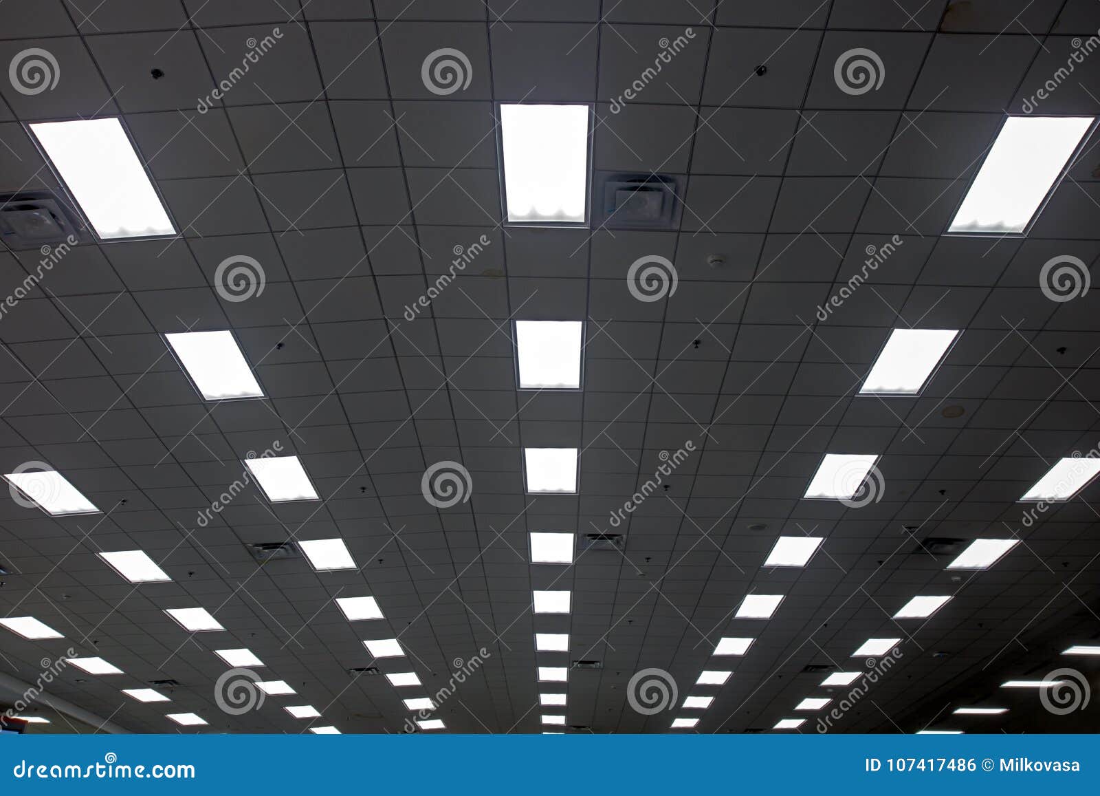 Lights in Long Line on Ceiling of Hall Stock Photo - Image of ...