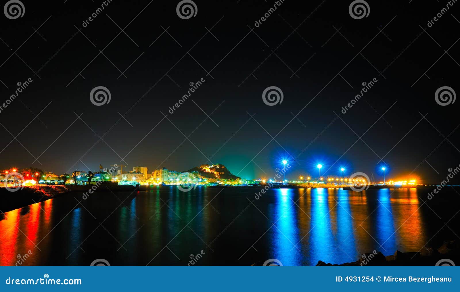The Lights of a Mediterranean City by Night Stock Photo - Image of ...