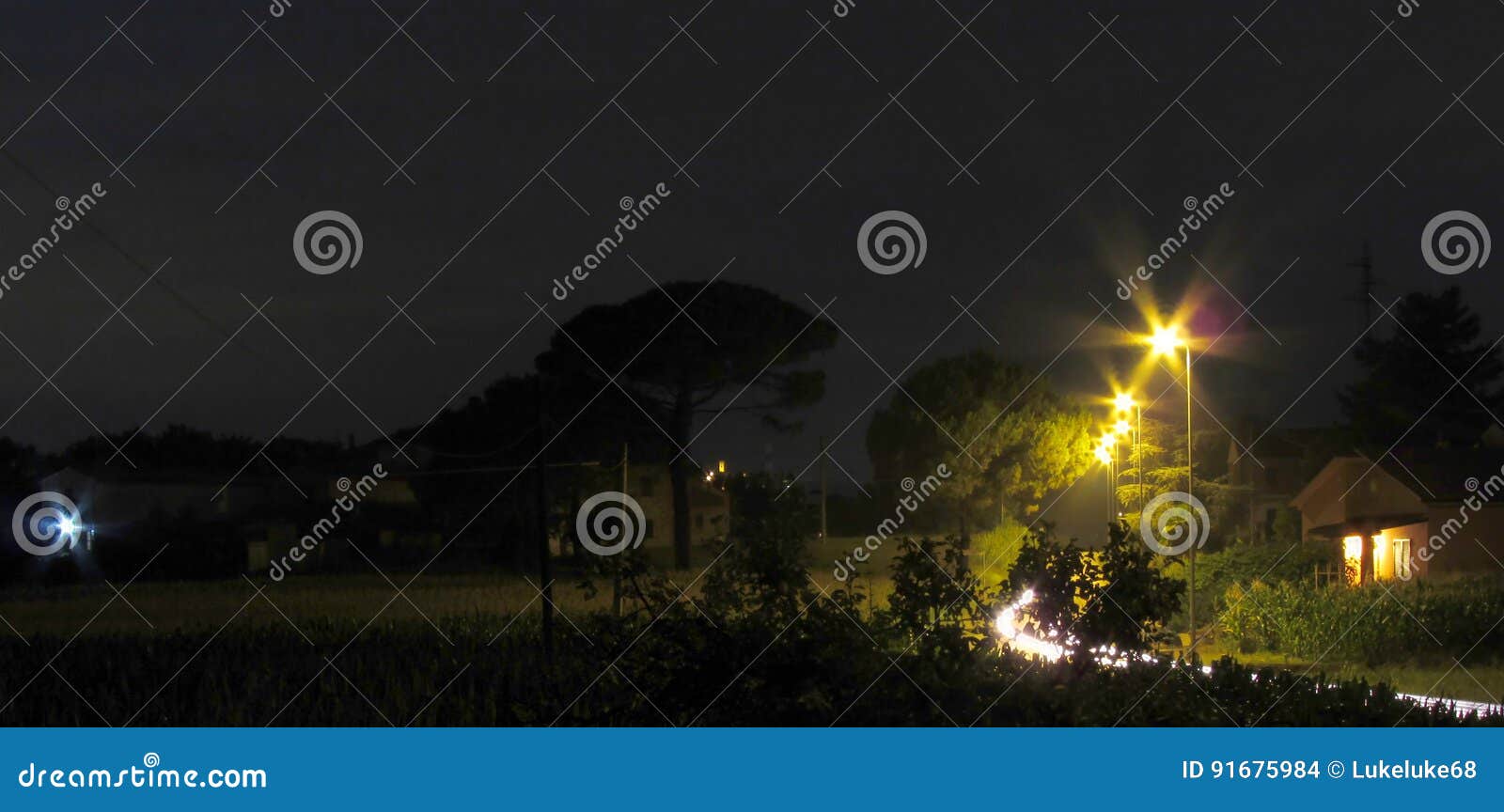 Lights in the Night in a Rural Scenery Stock Photo - Image of serene ...