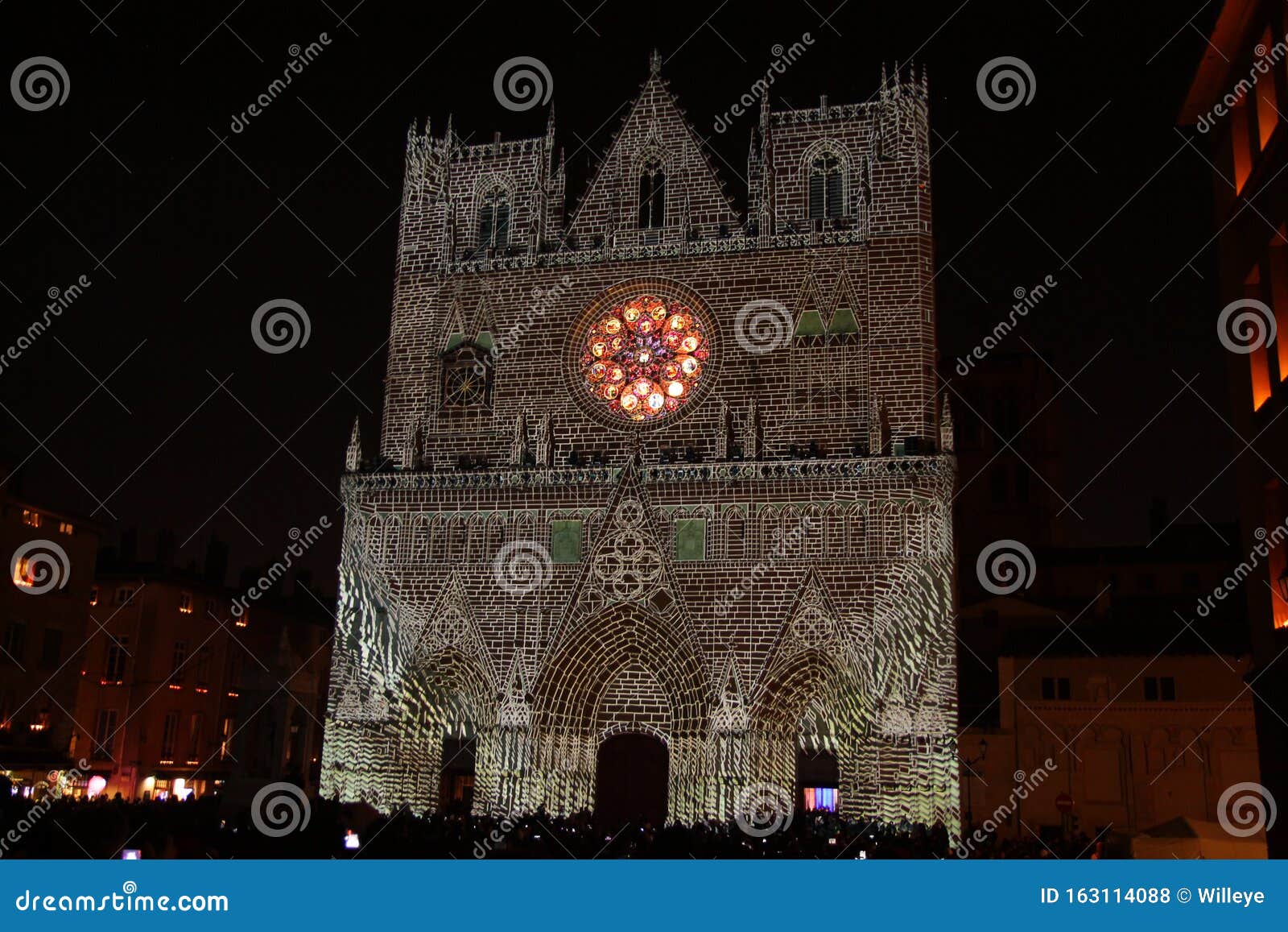 The Lights Projected on the Lyon Cathedral Editorial Stock Photo ...