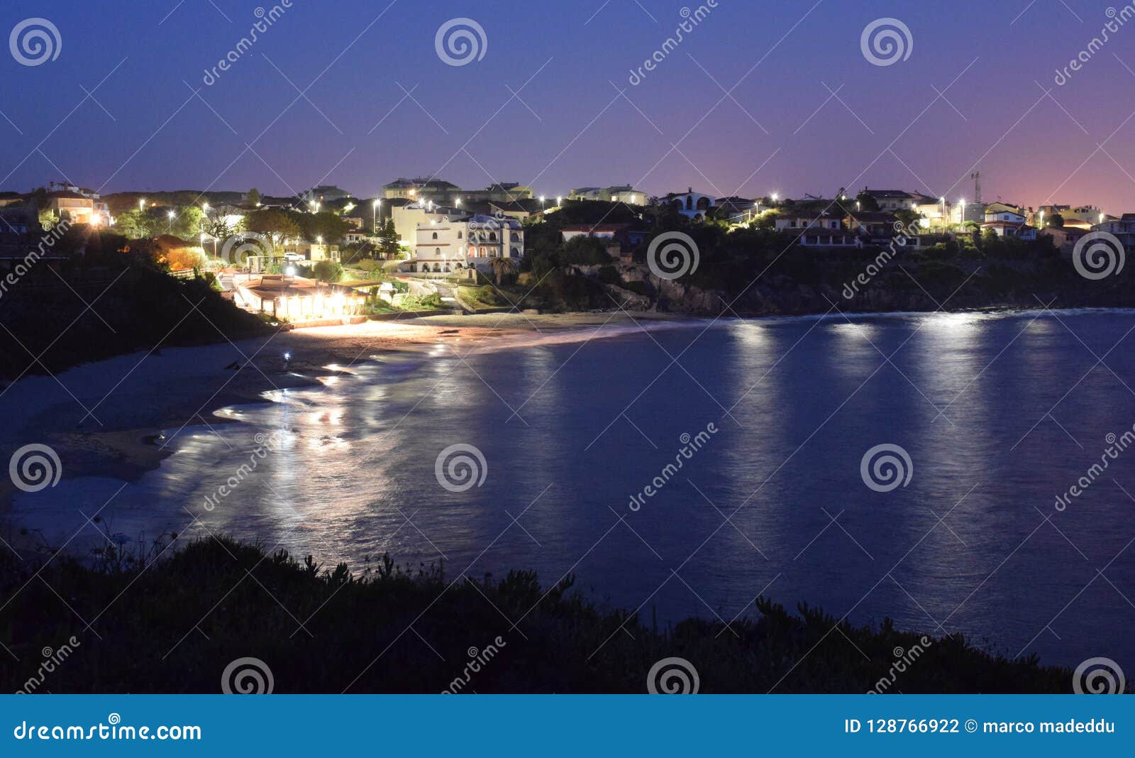 Lights Reflection on a Bay at Night Stock Photo - Image of environment ...