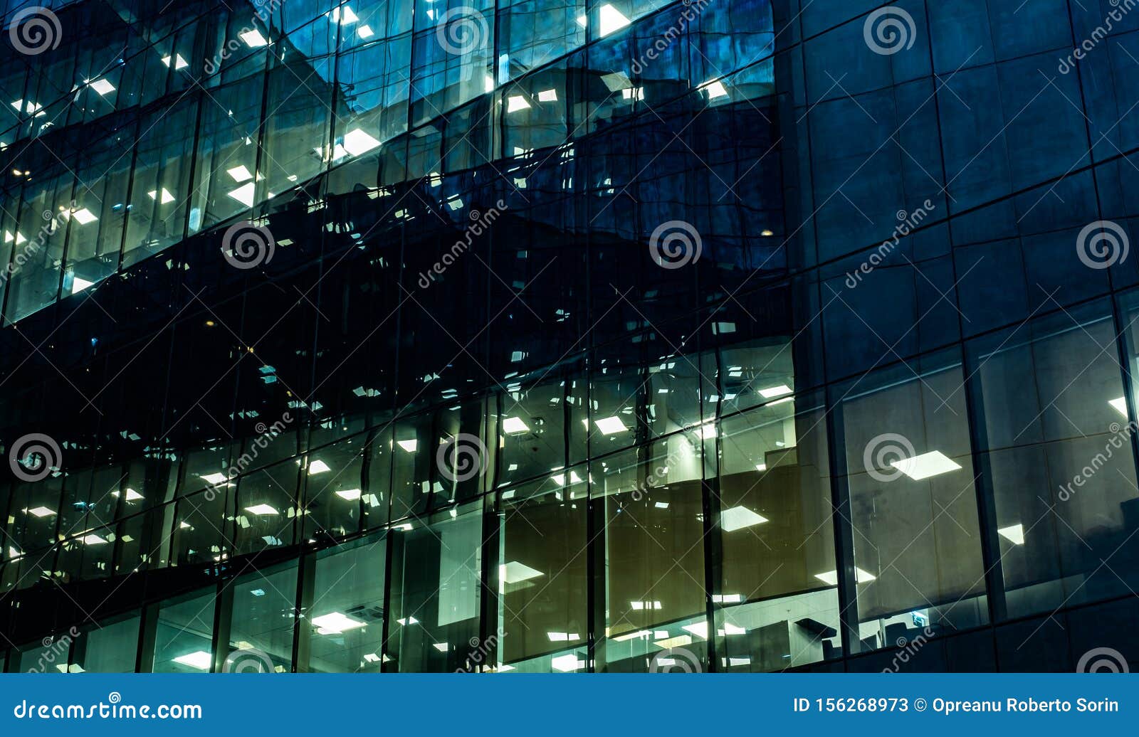 Lights Reflection on Modern Windows Building Stock Image - Image of ...