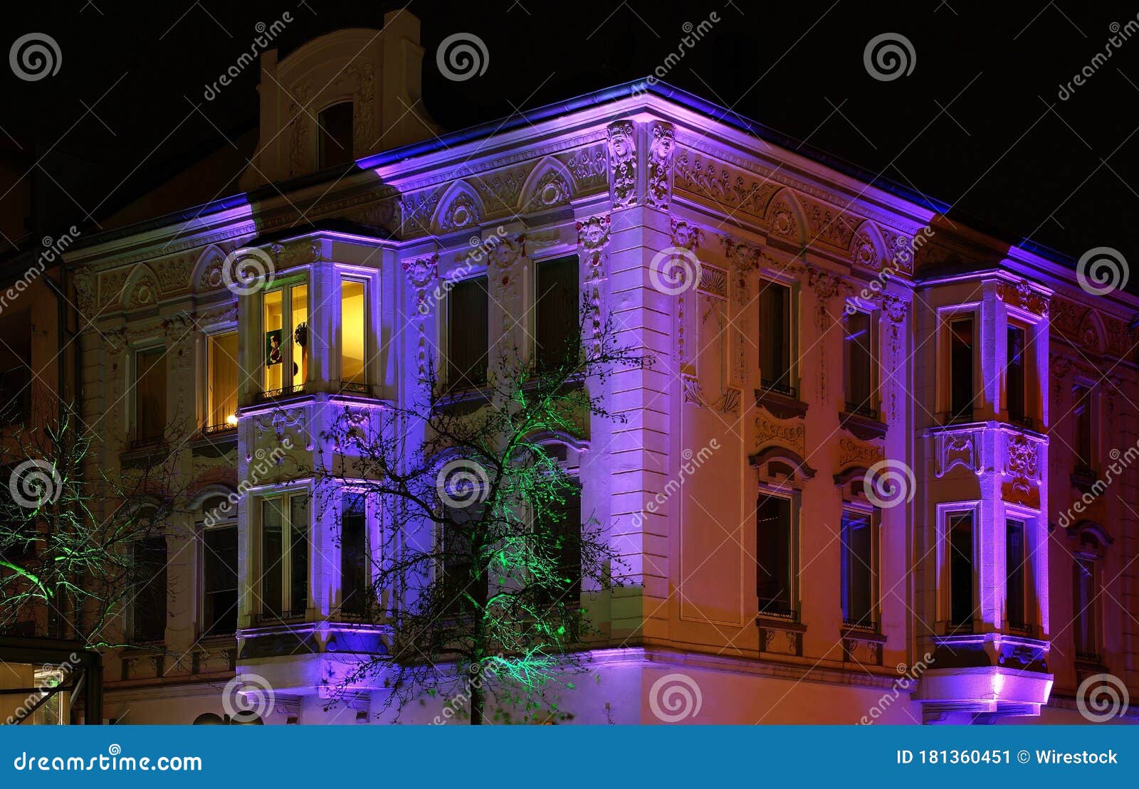 Lights Shining on a Building during Nighttime Stock Image - Image of ...