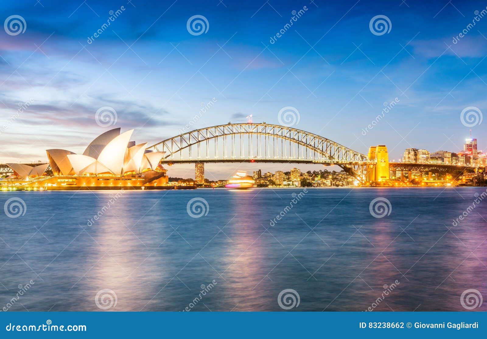 Lights of Sydney Skyline at Night Stock Photo - Image of dusk, harbour ...