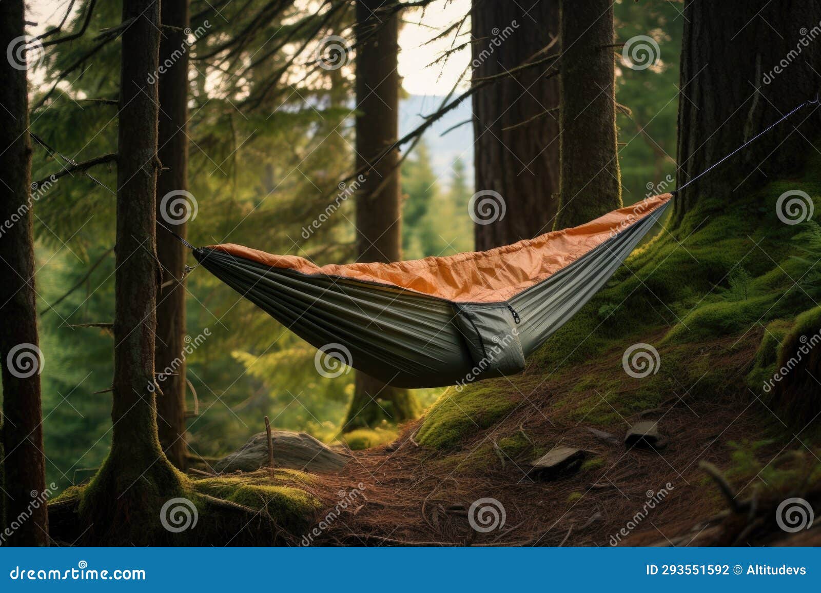 A Lightweight Camping Hammock Hanging between Trees Stock Photo - Image ...